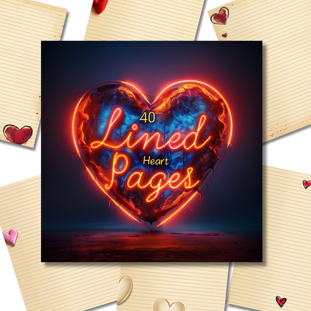 40 Lined Heart Junk Journal Pages, Printable Lined Hearts Junk Journal ...