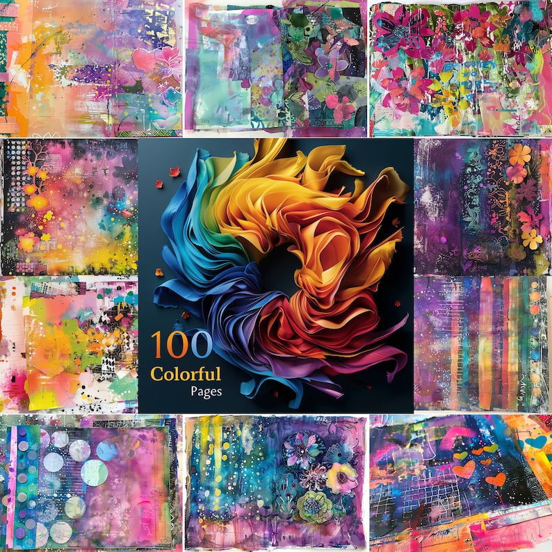 100 Colorful Junk Journal Pages, Printable Colorful Journal Kit ...