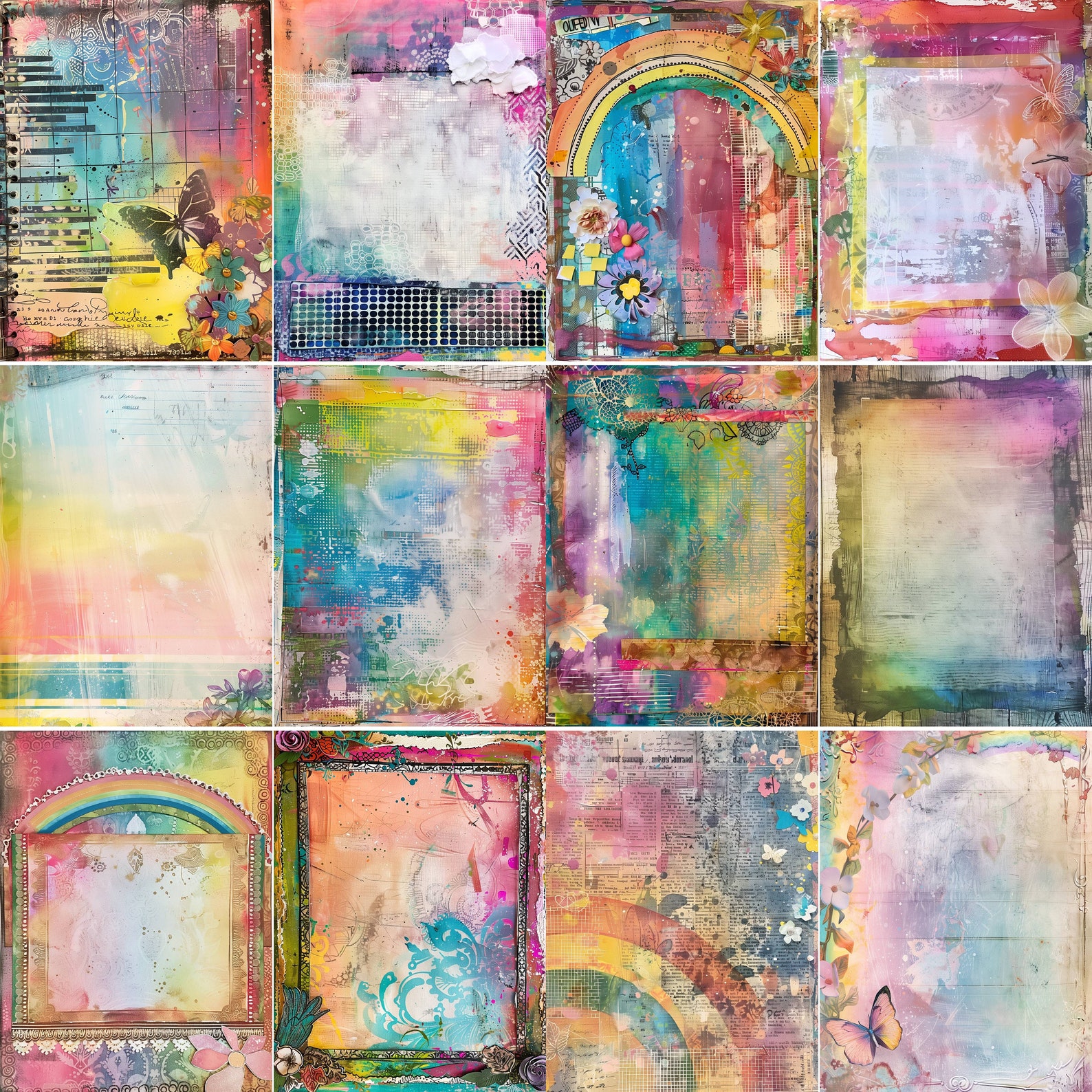 150 Rainbow Junk Journal Pages, Printable Rainbow Colorful Junk Journal ...