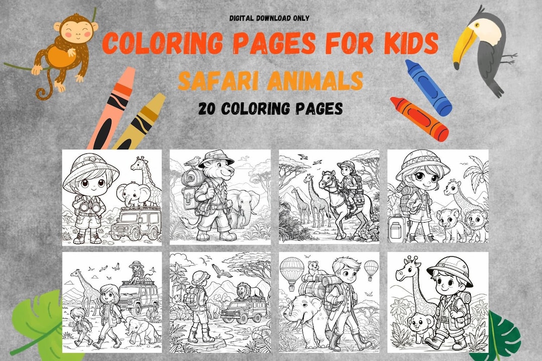 Safari Animals Coloring Pages for Kids, Printable, Zoo, PDF DIGITAL ...