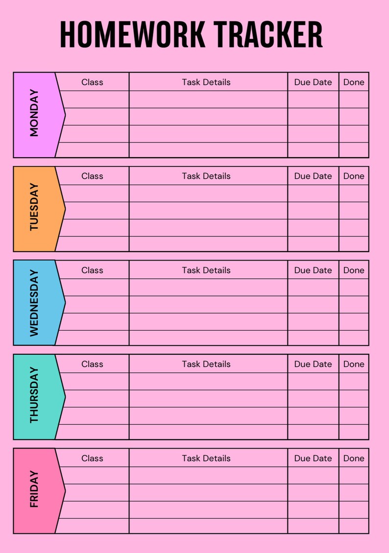 Homework Tracker - Etsy