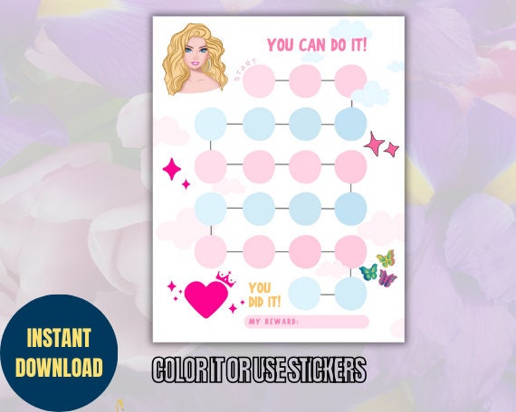 Barbie Reward Chart Girls Princess Reward Chart Potty Training Chart ...