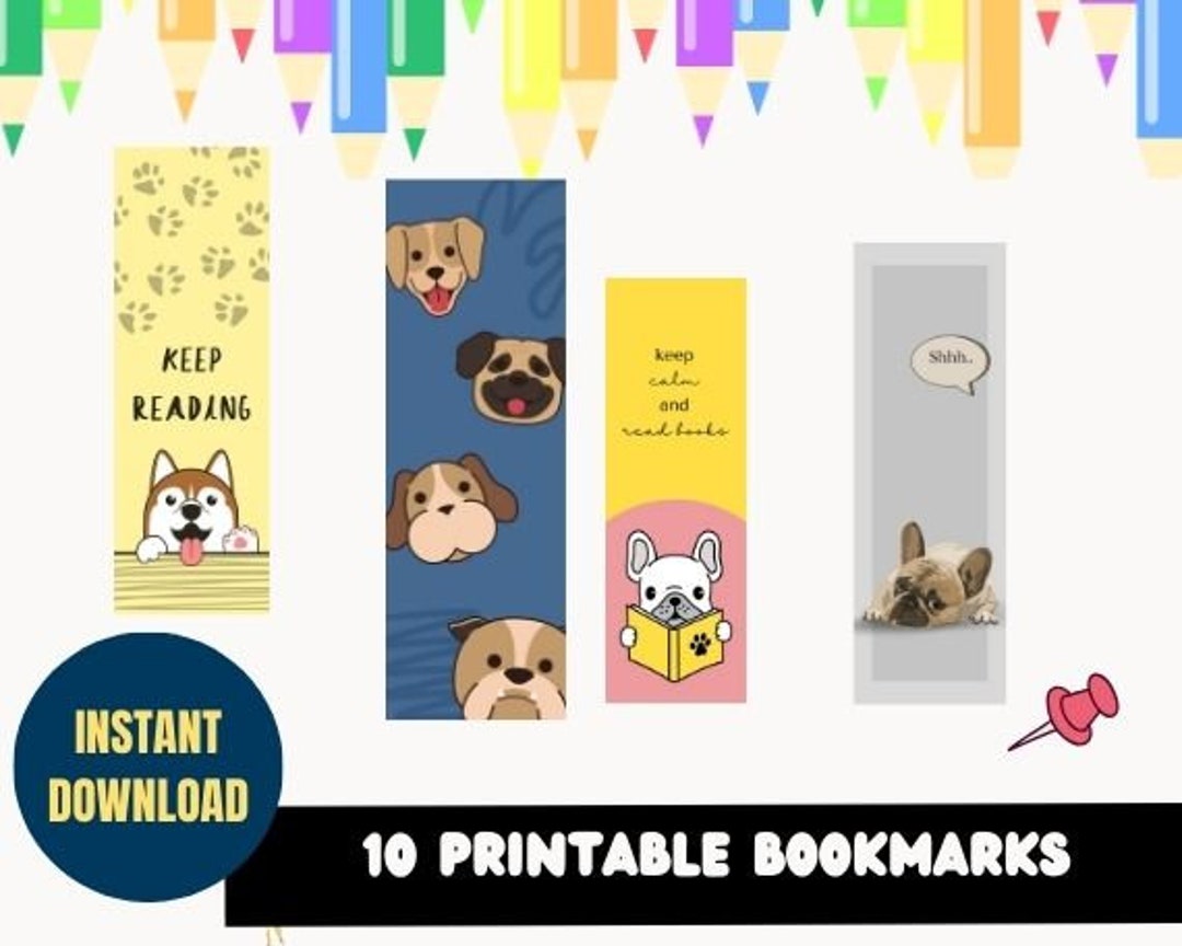 Cute Dog Printable Bookmarks for Kids Bookmark Set Digital Bookmarks ...
