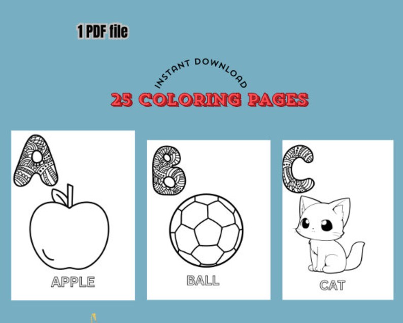 Printable A to Z Coloring Pages Alphabet Coloring Book Instant Download ...