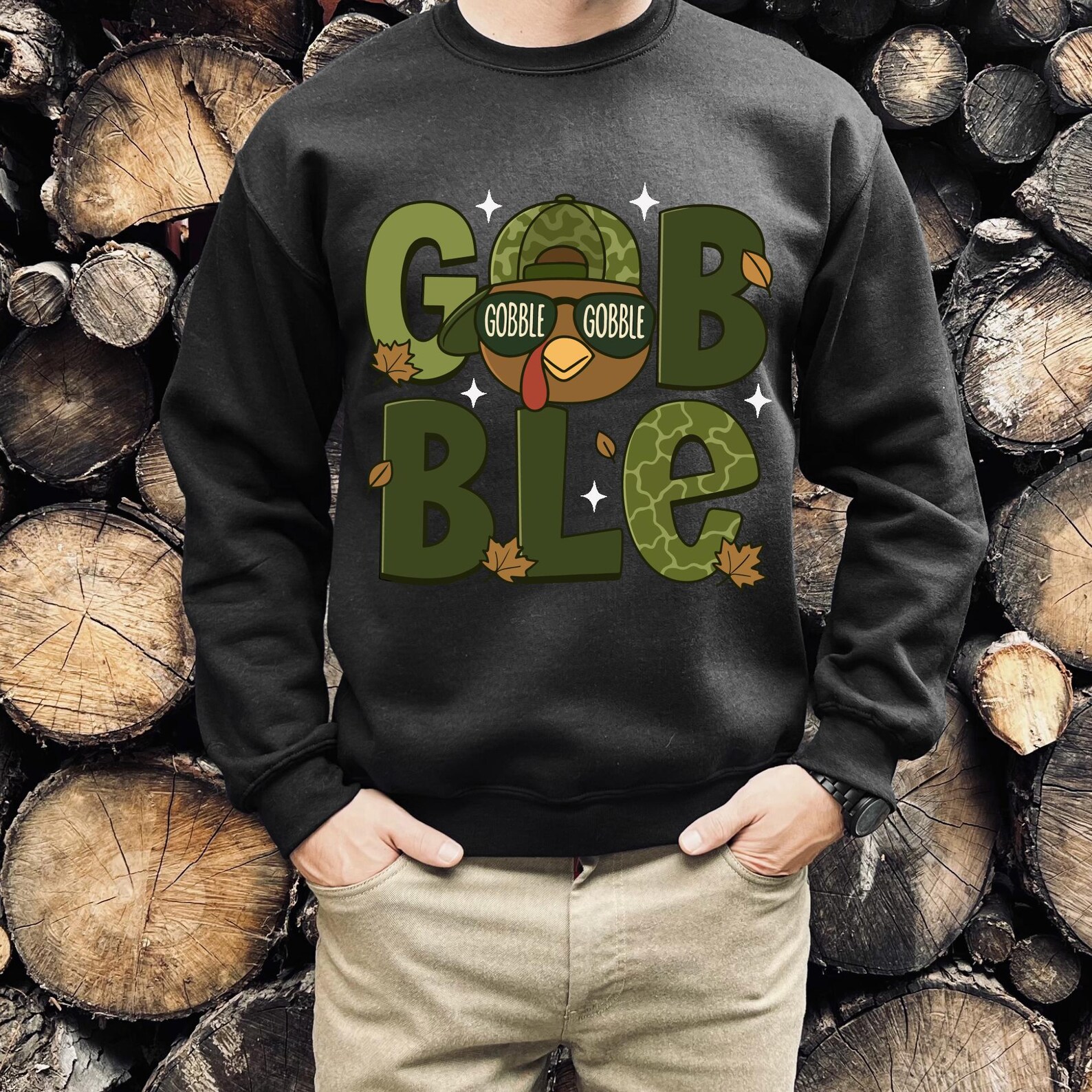 Cute Gobble Gobble Thanksgiving Turkey Sweatshirt – Fall Camouflage ...
