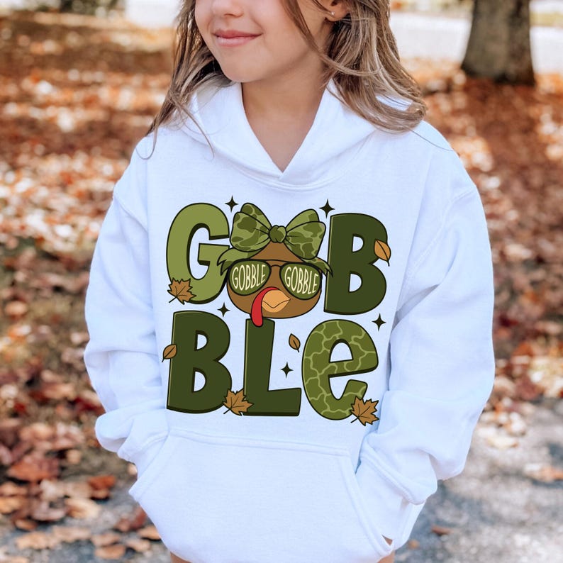 Cute Gobble Gobble Thanksgiving Turkey Hoodie – Fall Camouflage Retro ...