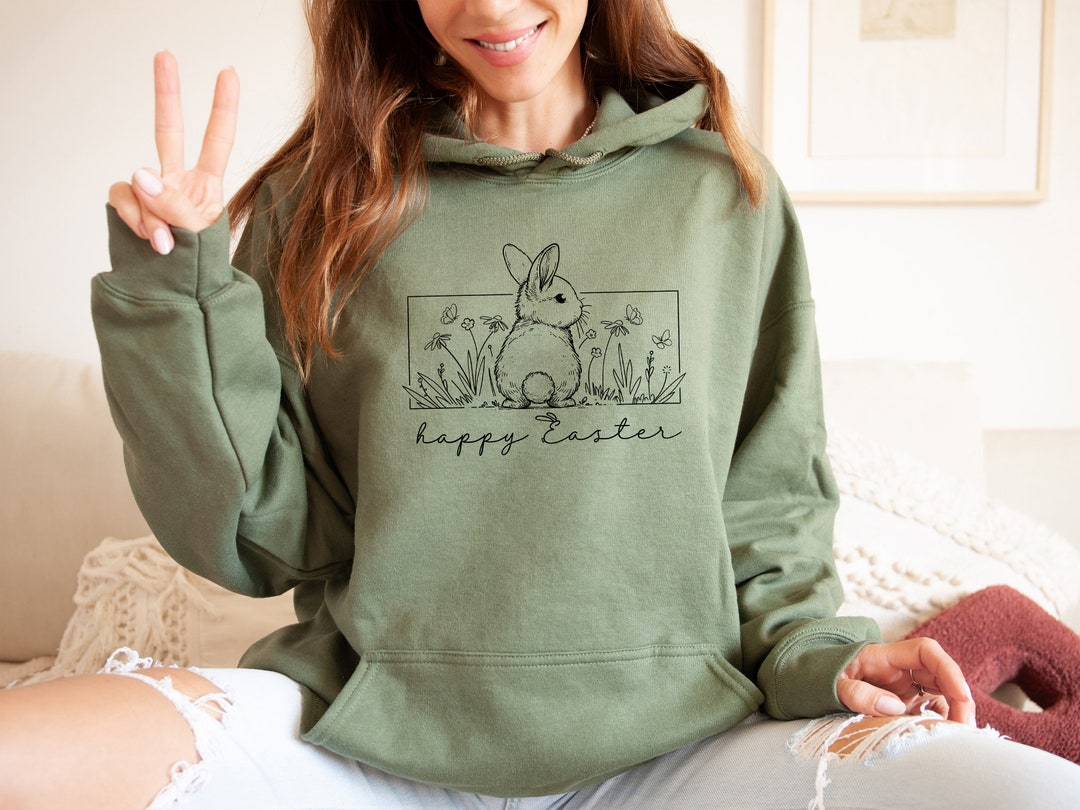 Happy Easter Hoodie, Easter Bunny Hoodie, Floral Bunny Hoodie, Rabbit ...
