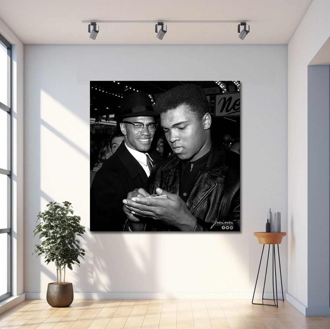 Malcolm X and Muhammad Ali Black and White Canvas Wall Art, Celebrity ...