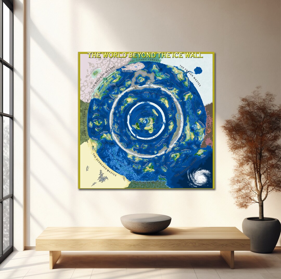 The World Beyond the Ice Wall Map Canvas Print, Flat Earth Map Poster ...