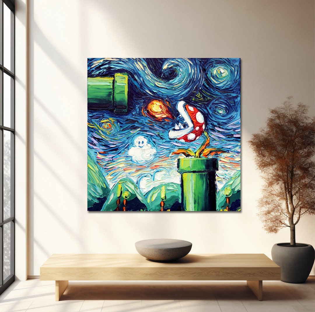 Van Gogh Mario Printed, Van Gogh Canvas Art, Modern Starry Night ...