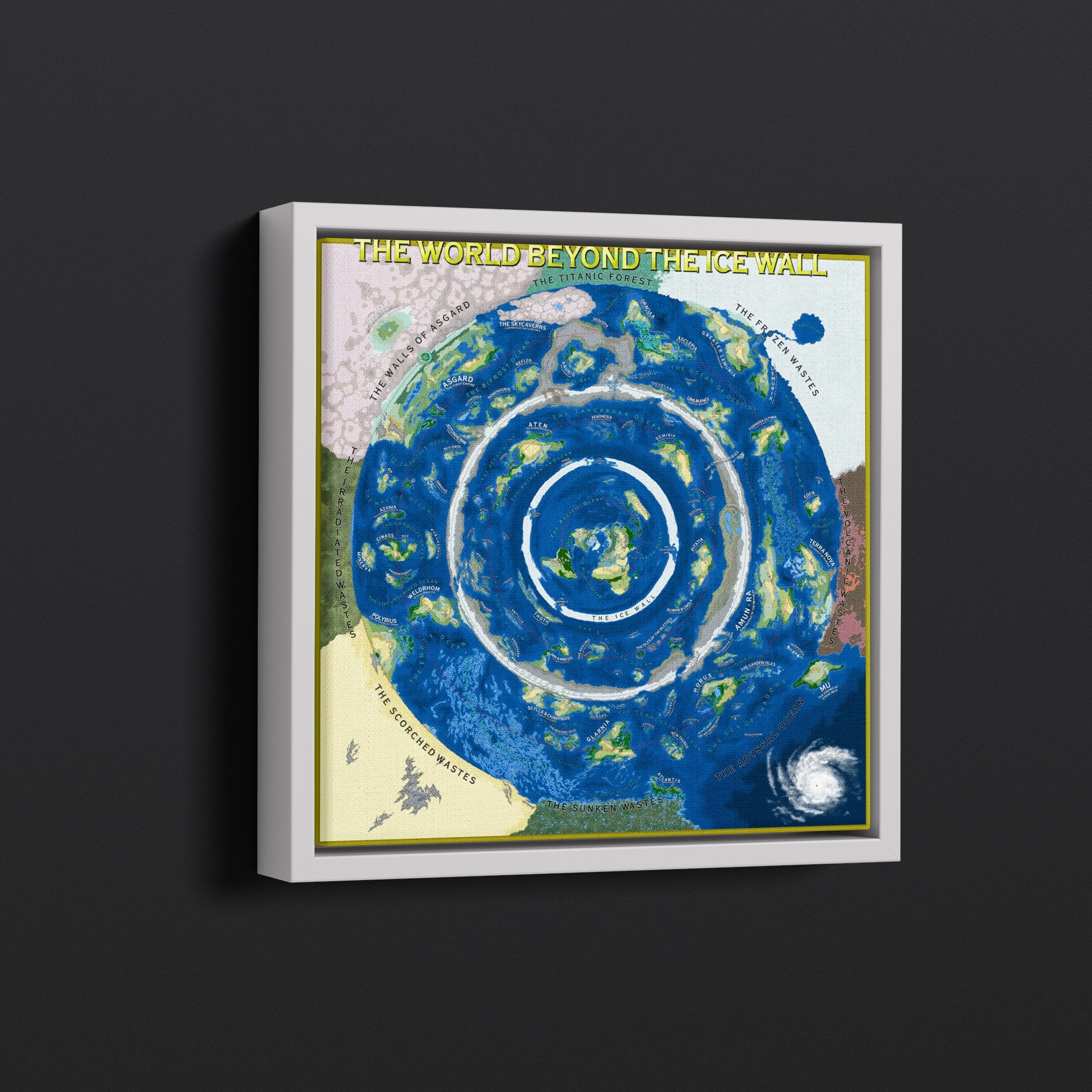 The World Beyond the Ice Wall Map Canvas Print, Flat Earth Map Poster ...