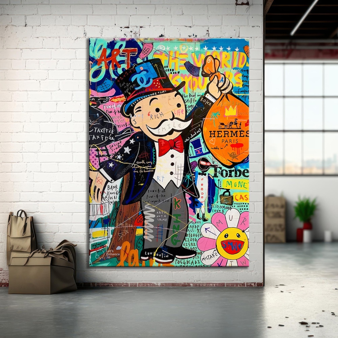 Monopoly Pop Art Graffiti Canvas Wall Art, Milburn Pennybags Abstract ...