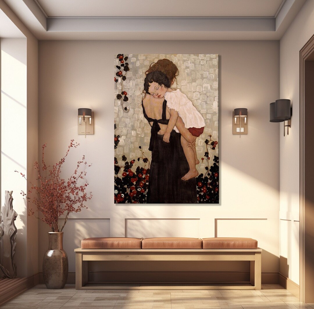 Gustav Klimt Mother Holding Child Famous Oil Painting Print, Portrait ...