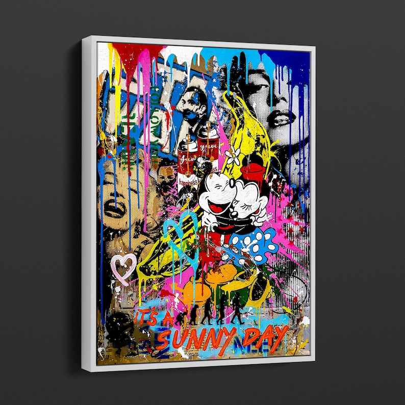 Mickey Mouse Sunny Day Pop Art Graffiti Canvas Wall Art, Abstract ...