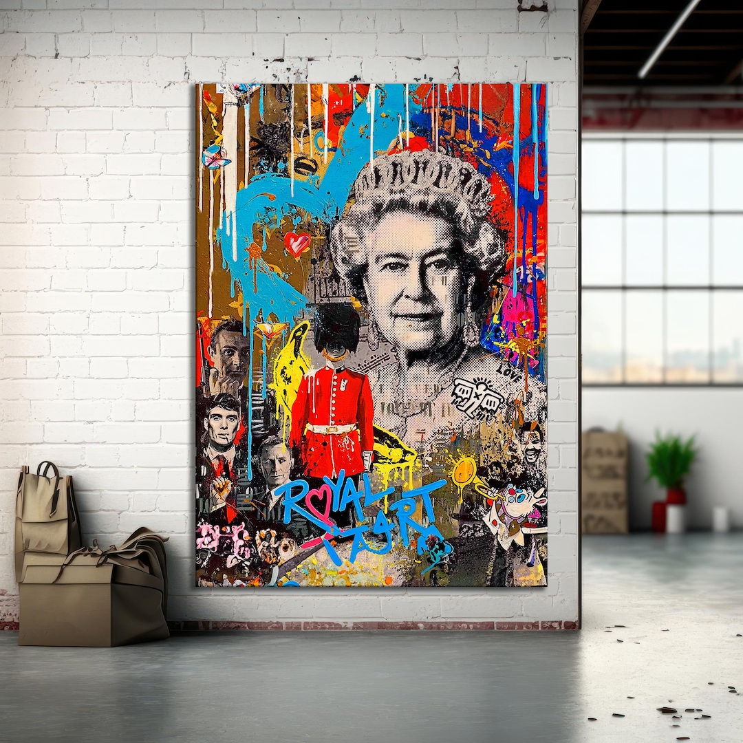 Banksy Queen Elizabeth Graffiti Pop Art Canvas, Banksy Style Pop Art ...
