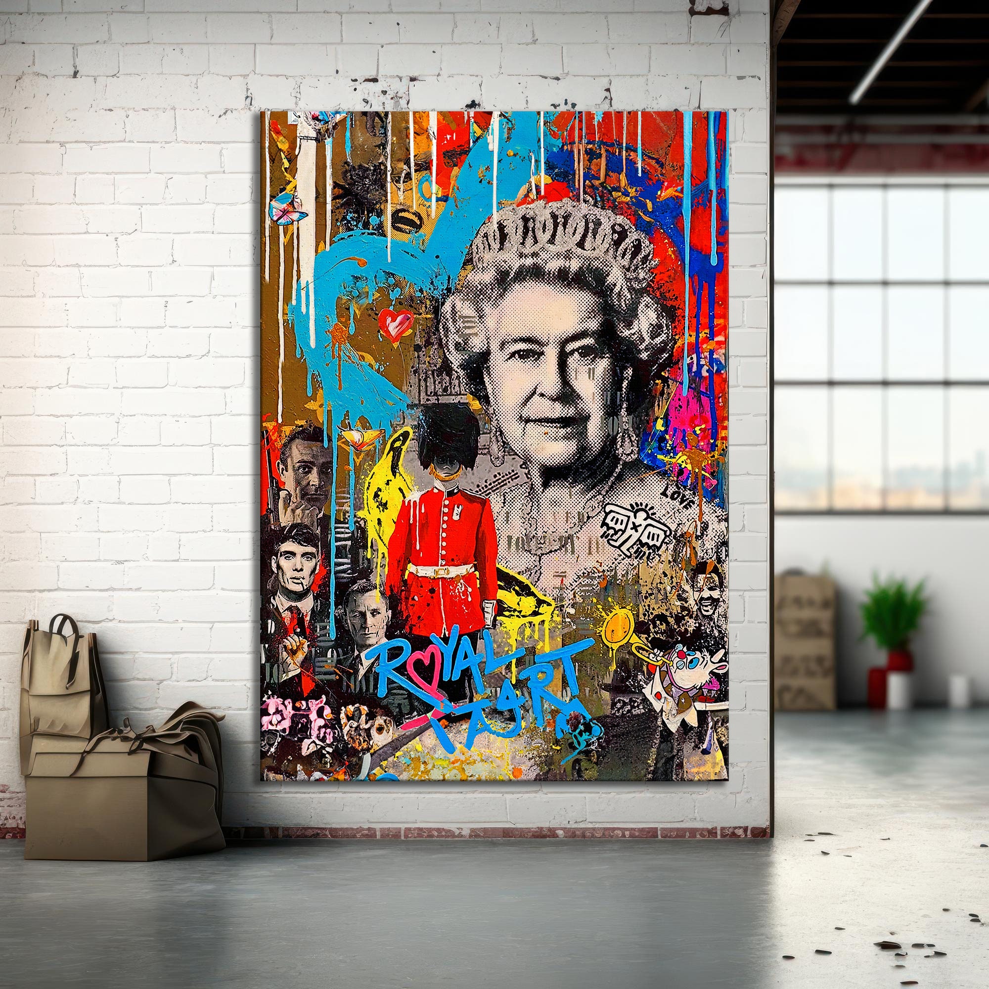 Banksy Queen Elizabeth Graffiti Pop Art Canvas, Banksy Style Pop Art ...