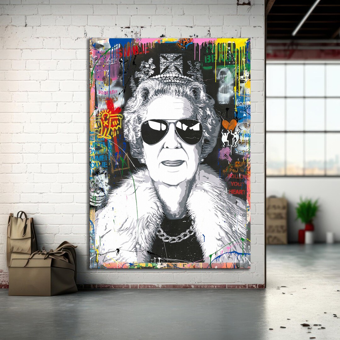 BANKSY QUEEN ELIZABETH Canvas Wall Art, Banksy Queen Print Banksy Wall ...