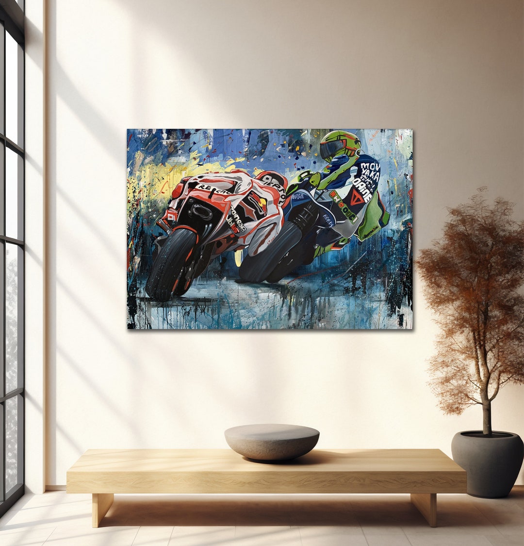 Valentino Rossi Canvas, Motorcycle Painting Print, Motorcycle Poster ...
