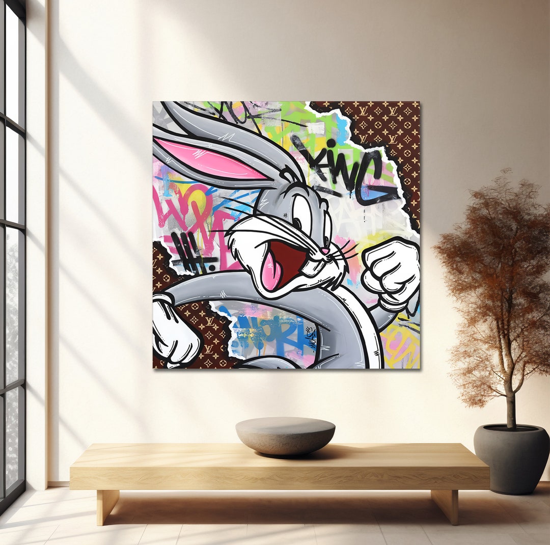 Bugs Bunny Run Graffiti Pop Art Canvas Wall Art, Abstract Poster ...