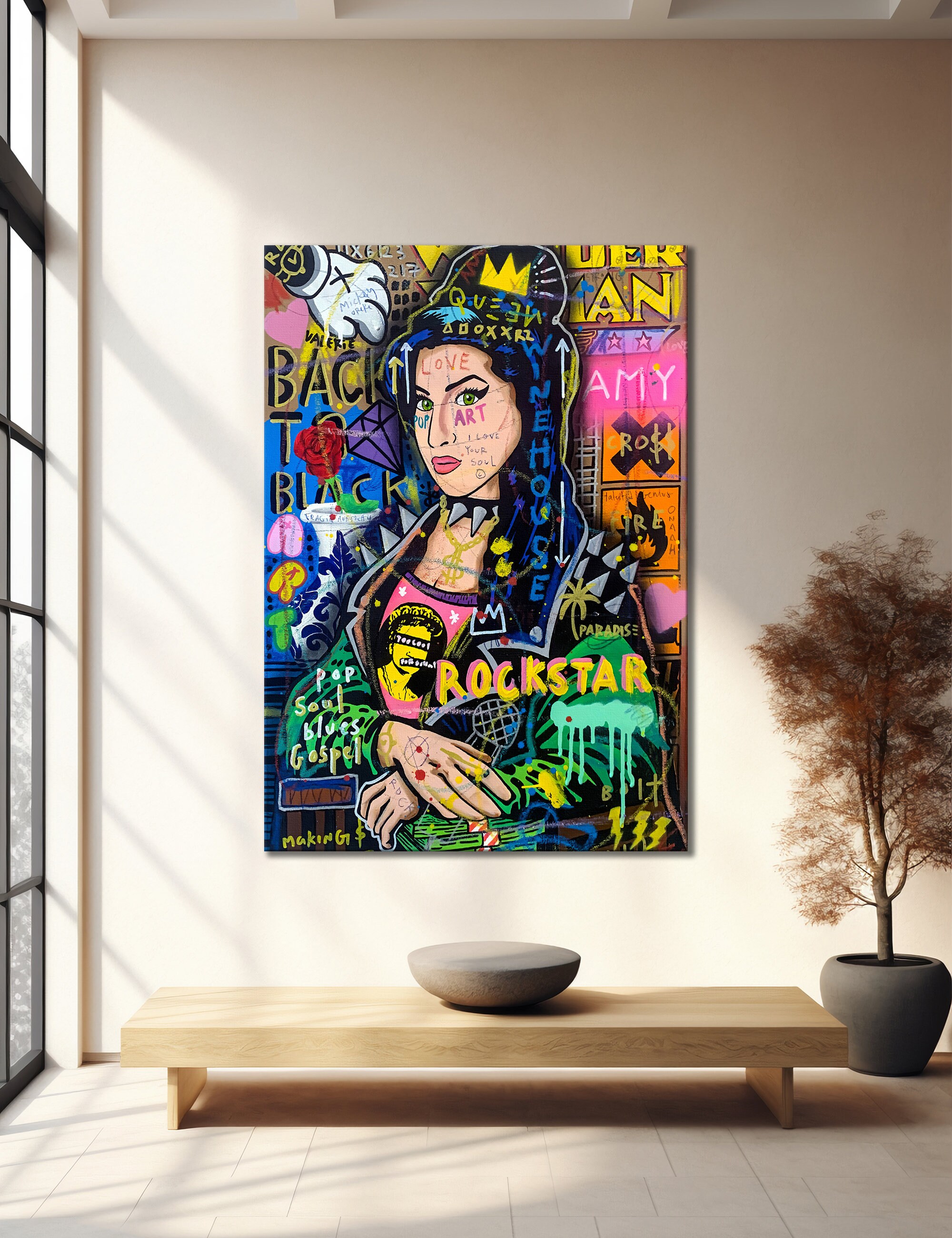 Amy Winehouse Pop Art Graffiti Canvas Wall Art, Abstract Poster ...