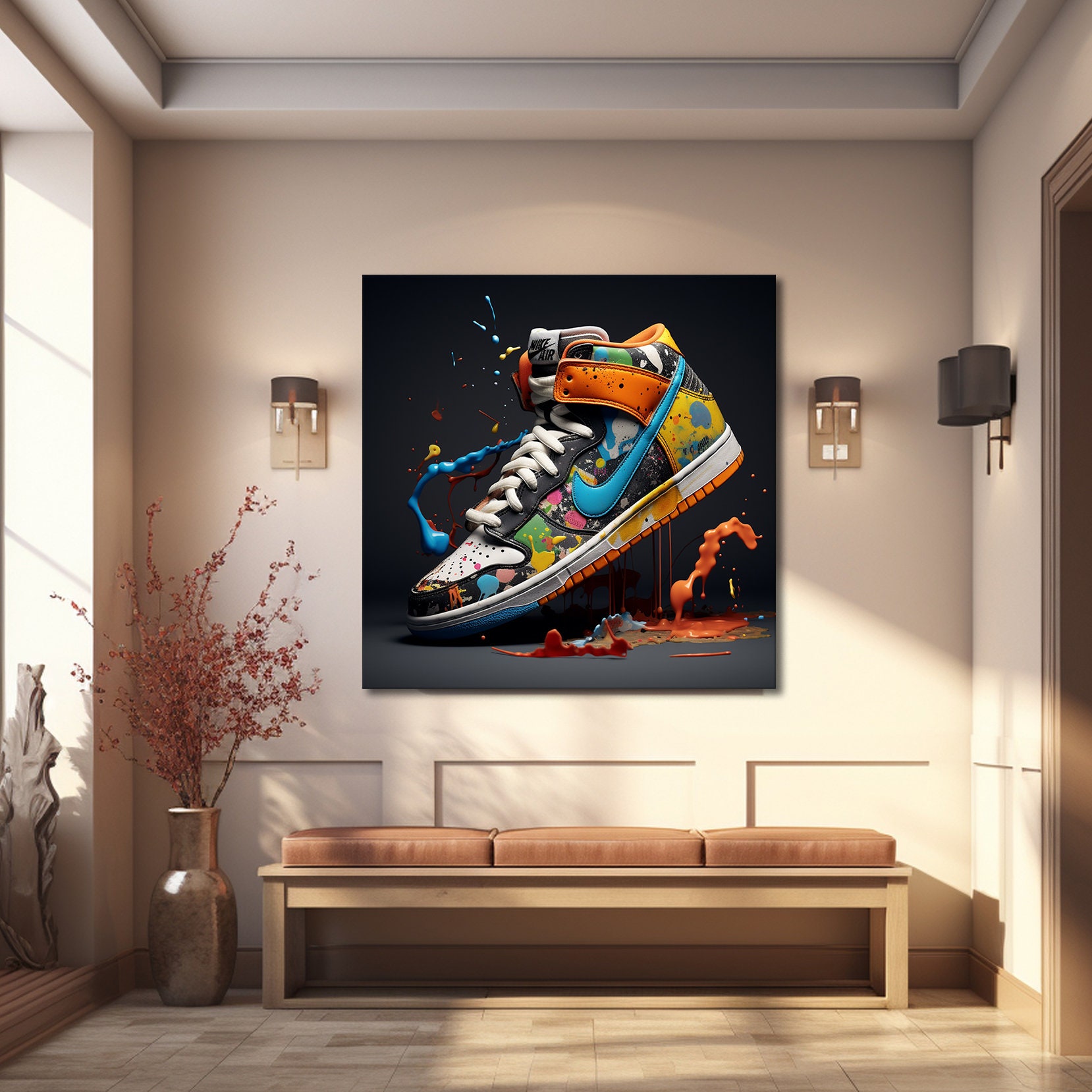 Black Nike Jordan Graffiti Style Canvas Wall Art Modern Graffiti Colour ...