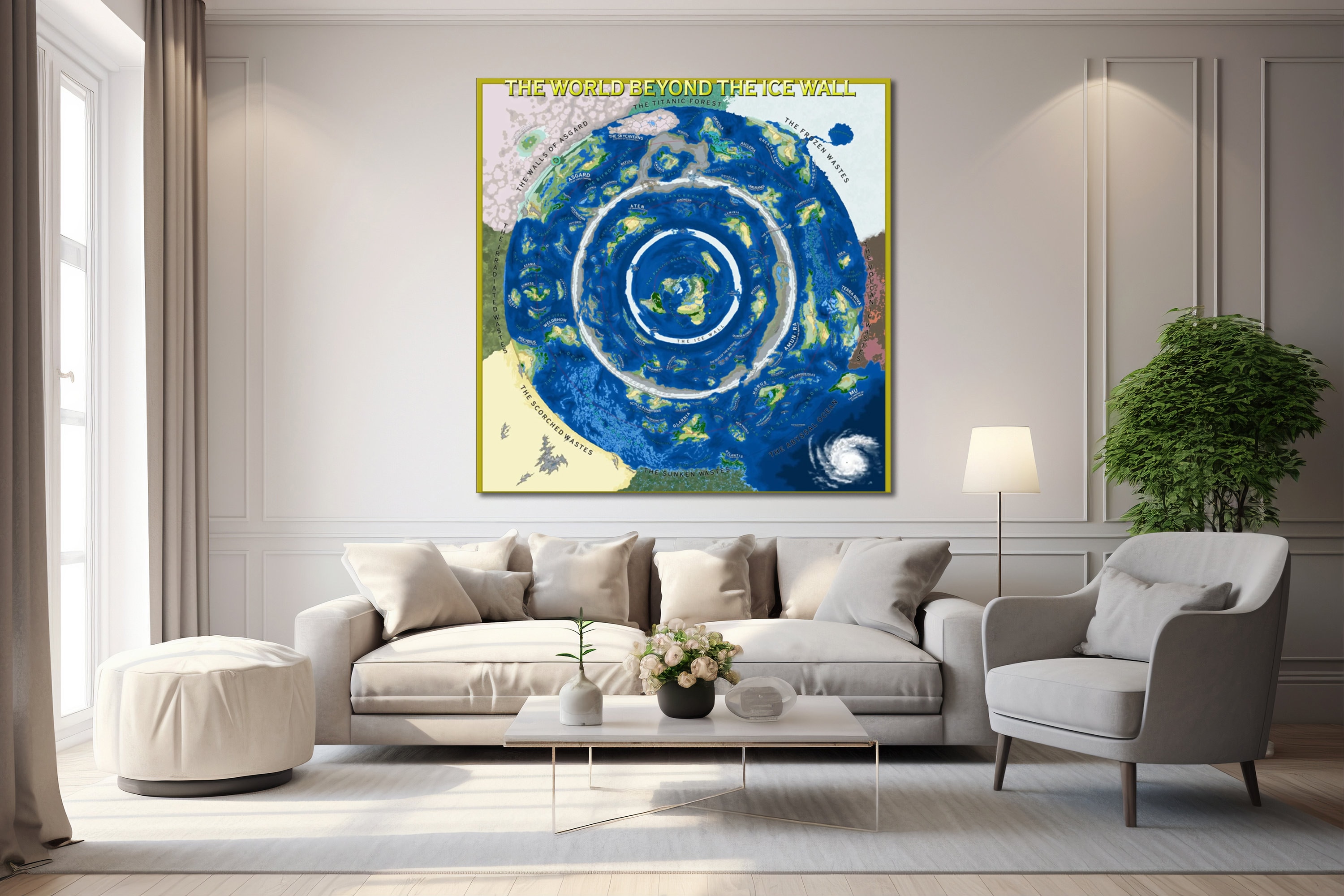 The World Beyond the Ice Wall Map Canvas Print, Flat Earth Map Poster ...
