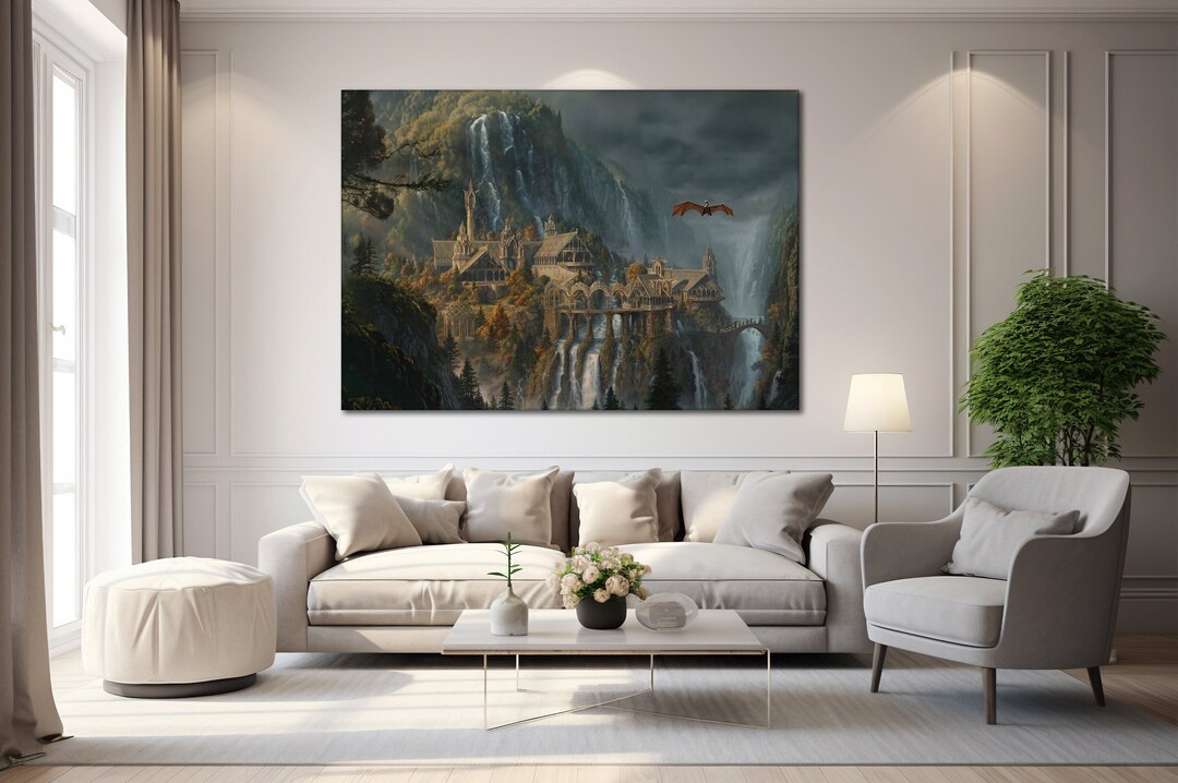LOTR Rivendel Canvas Wall Art, LOTR Fantasy Movie Canvas, Fantasy Wall ...