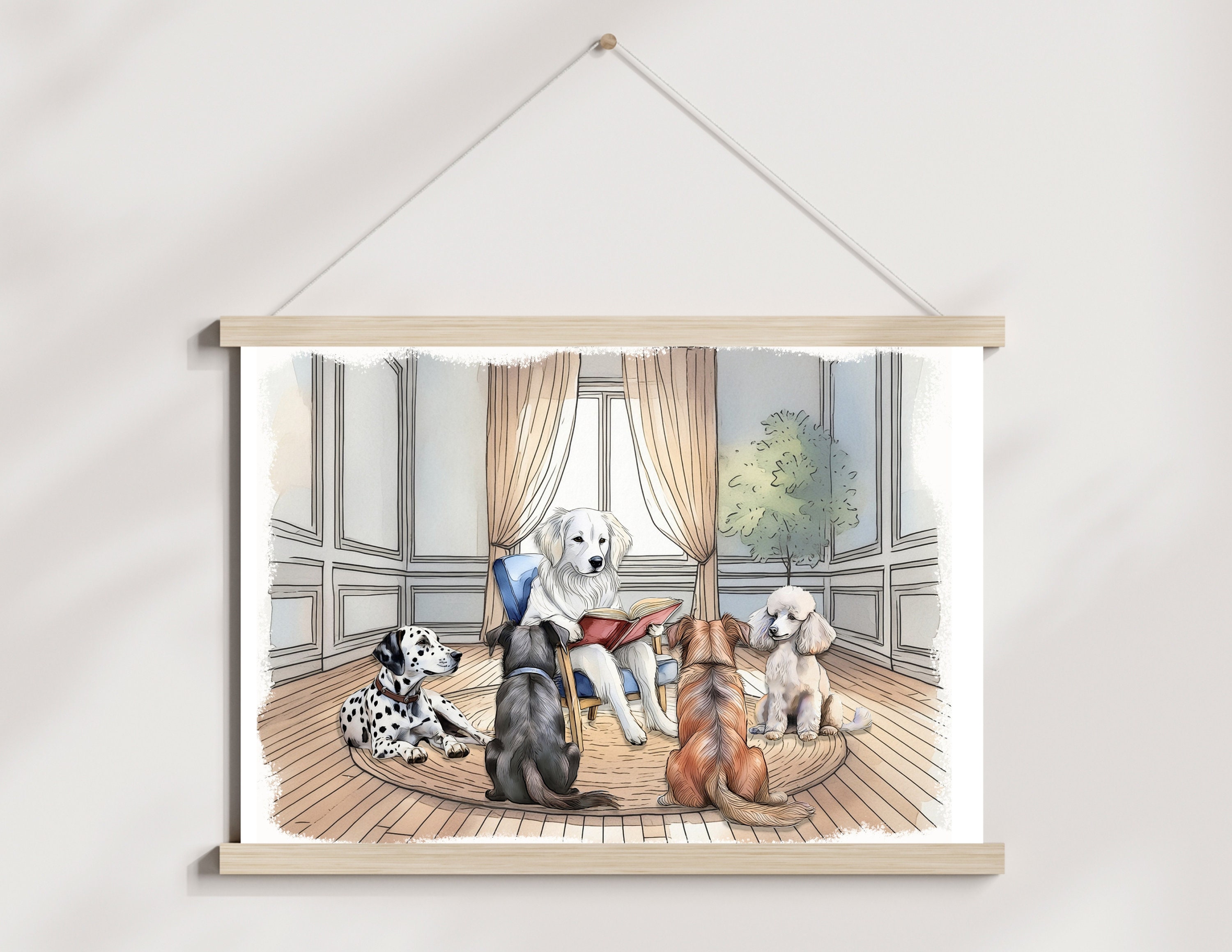 Reading Dogs Watercolor Print, Digital Download Nursery Print for Baby ...