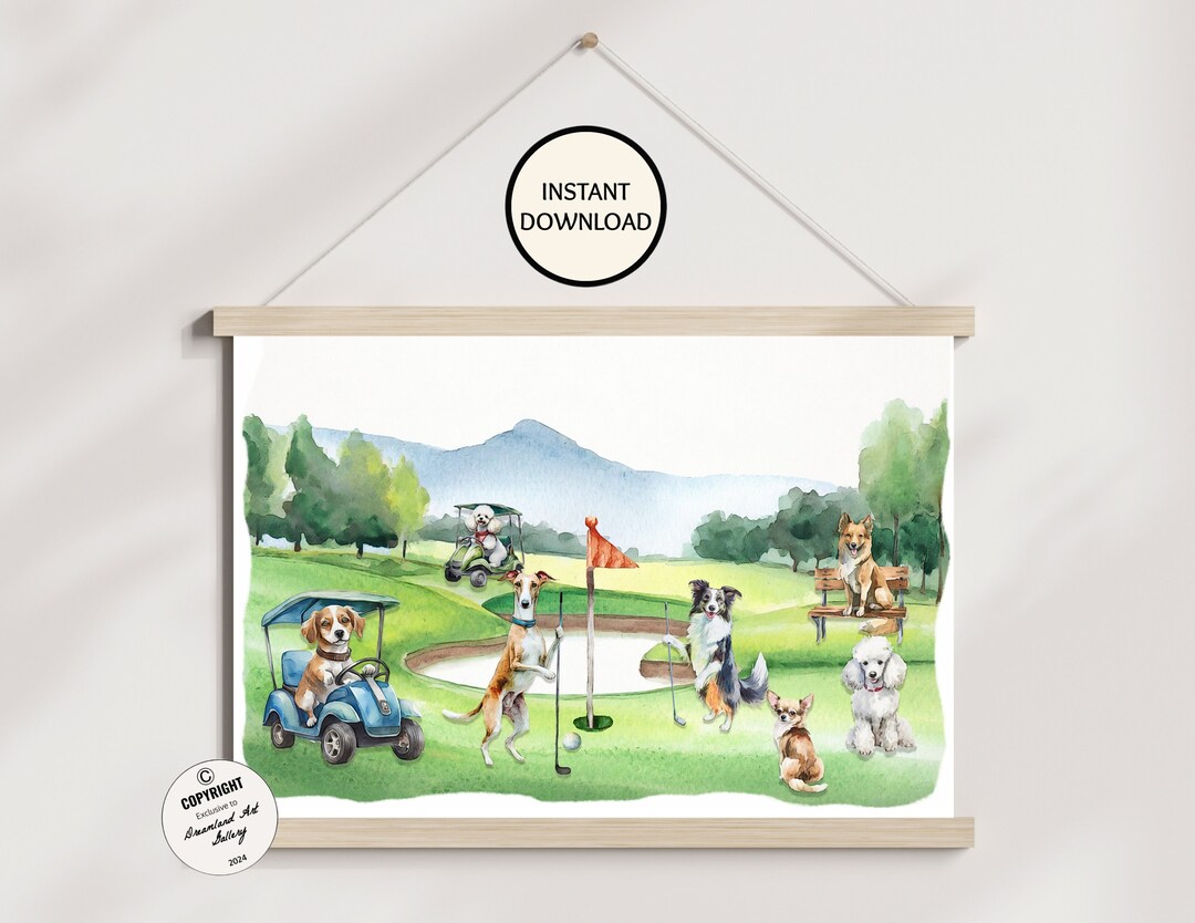Golf Dogs Watercolor Print, Digital Download Print for Baby or Child's ...