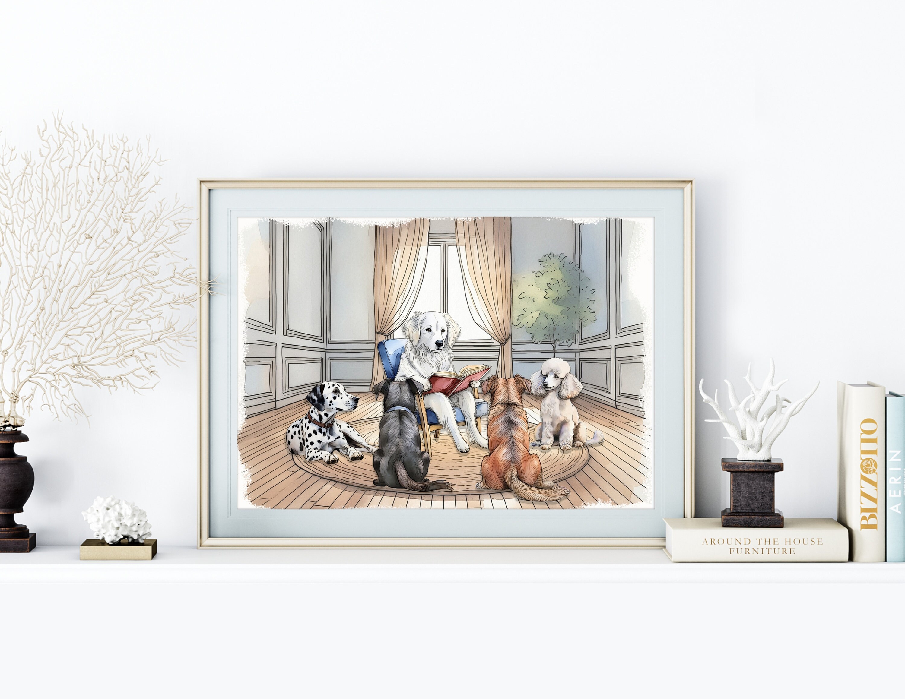 Reading Dogs Watercolor Print, Digital Download Nursery Print for Baby ...