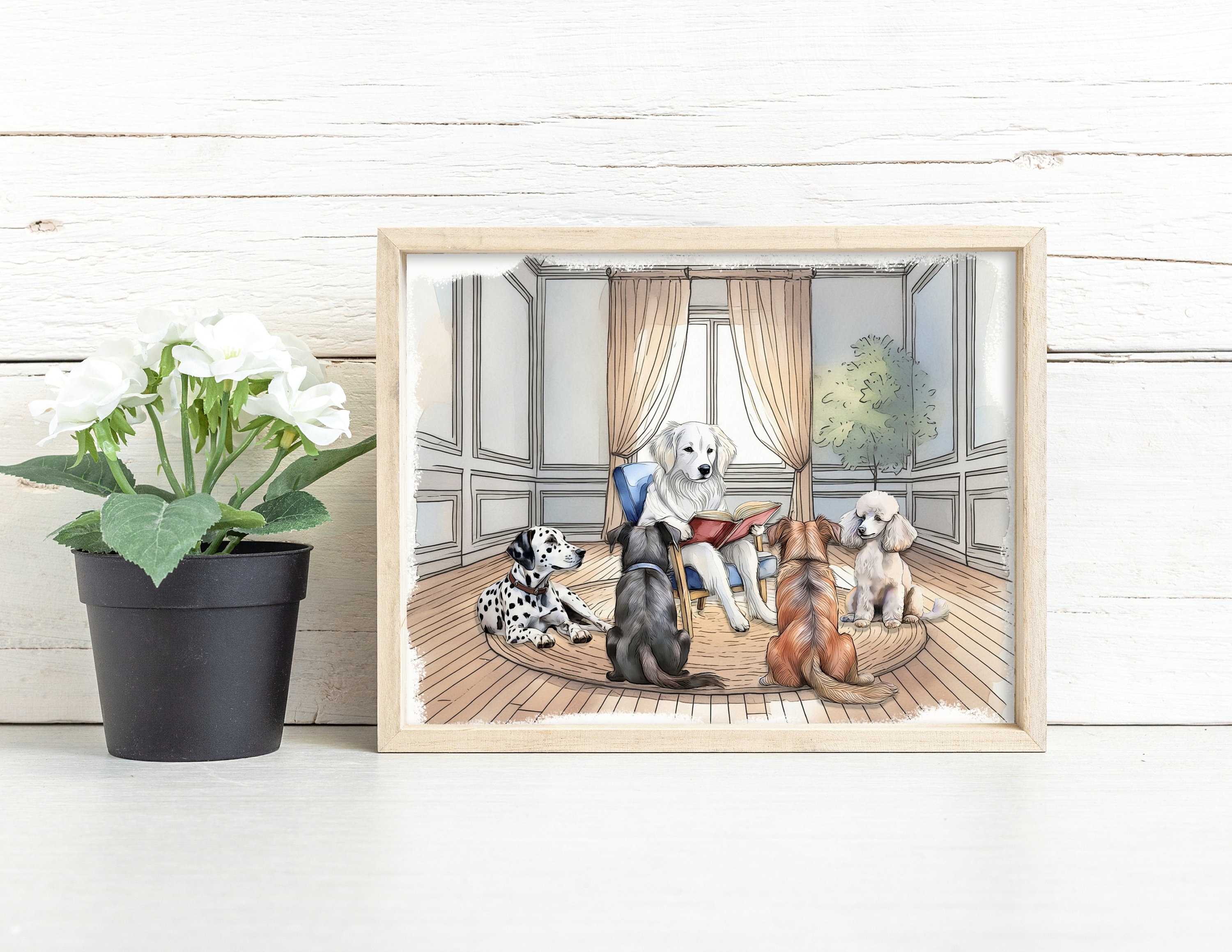 Reading Dogs Watercolor Print, Digital Download Nursery Print for Baby ...