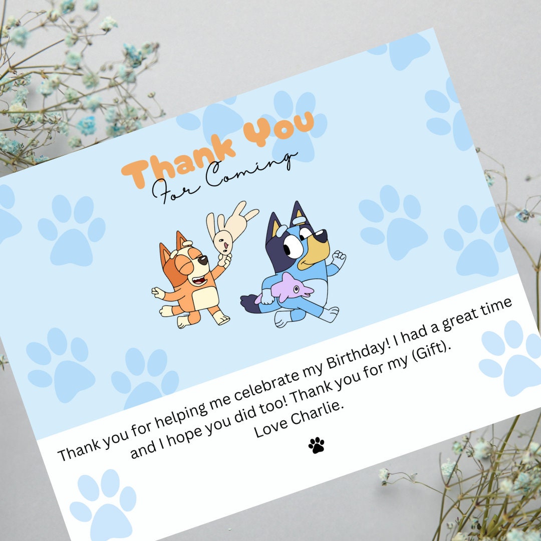 Bluey Thank You Card, Digital Download, Editable Party Invitation ...