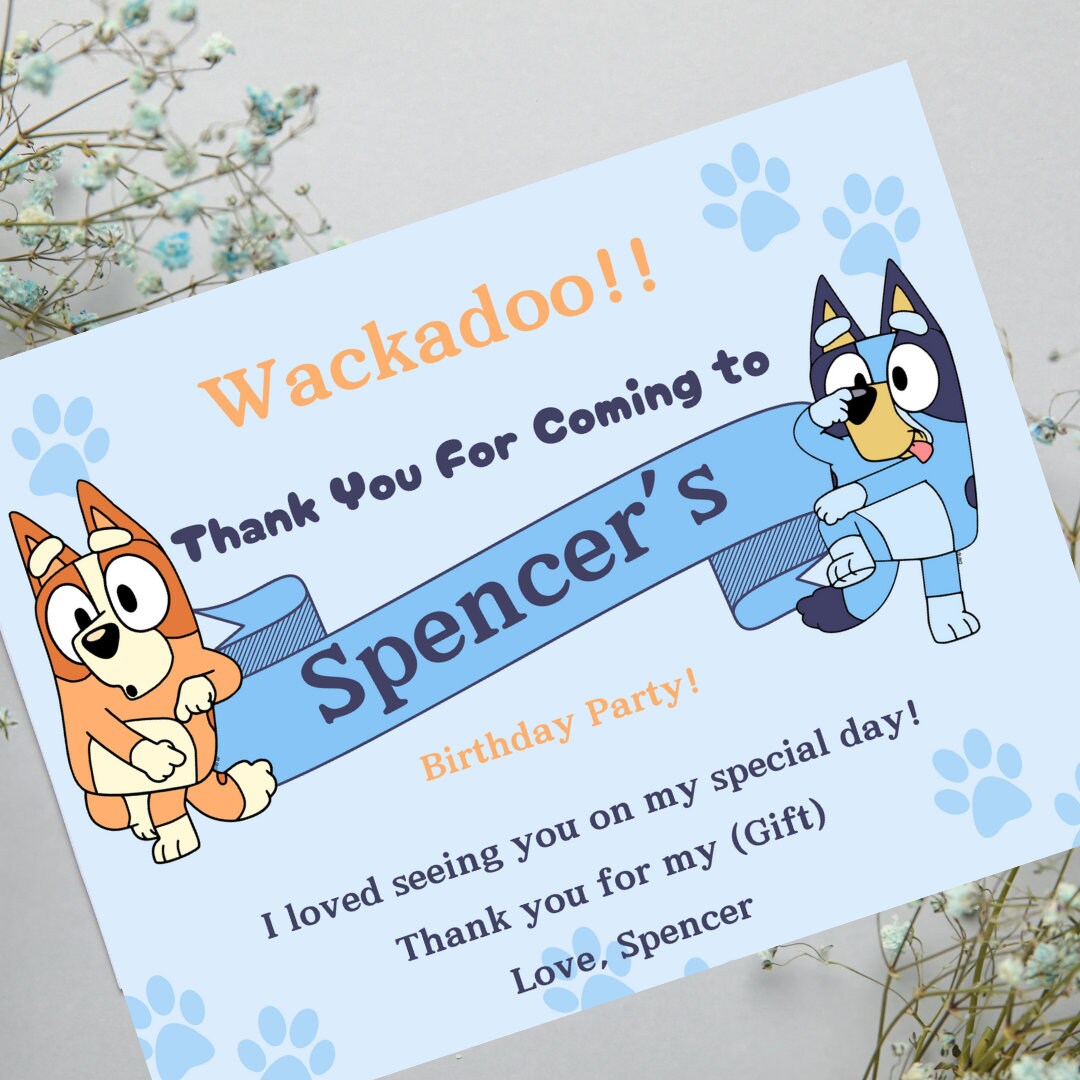 Bluey Thank You Card, Digital Download, Editable Party Invitation ...