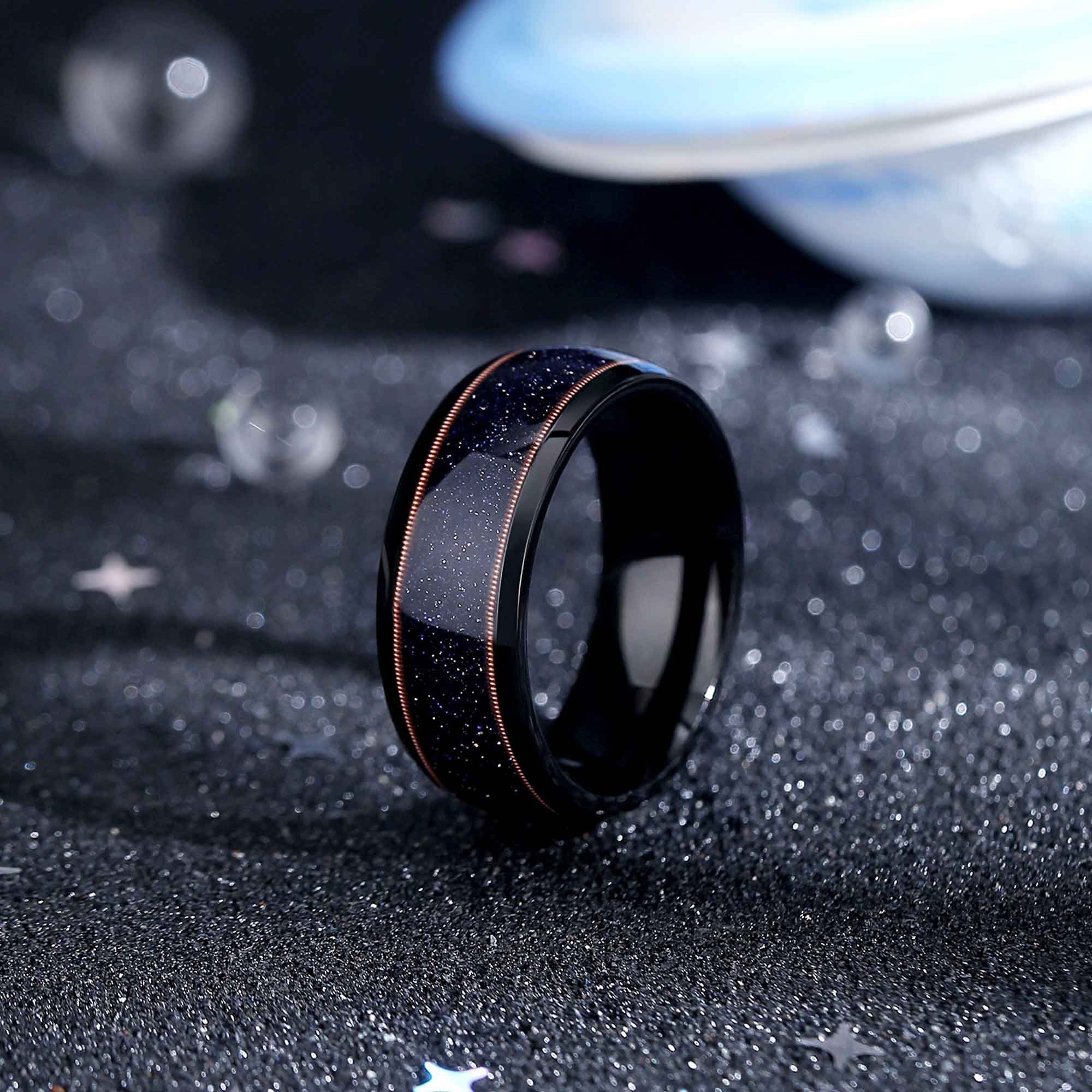 Orion Nebula Guitar String Ring, heavenly Music Wedding Band, 8mm Black ...