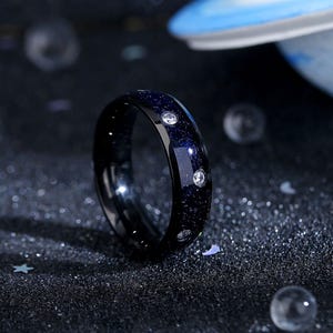 Galaxy Energy Healing Rings for Women, Starry Blue Couple Bands With ...