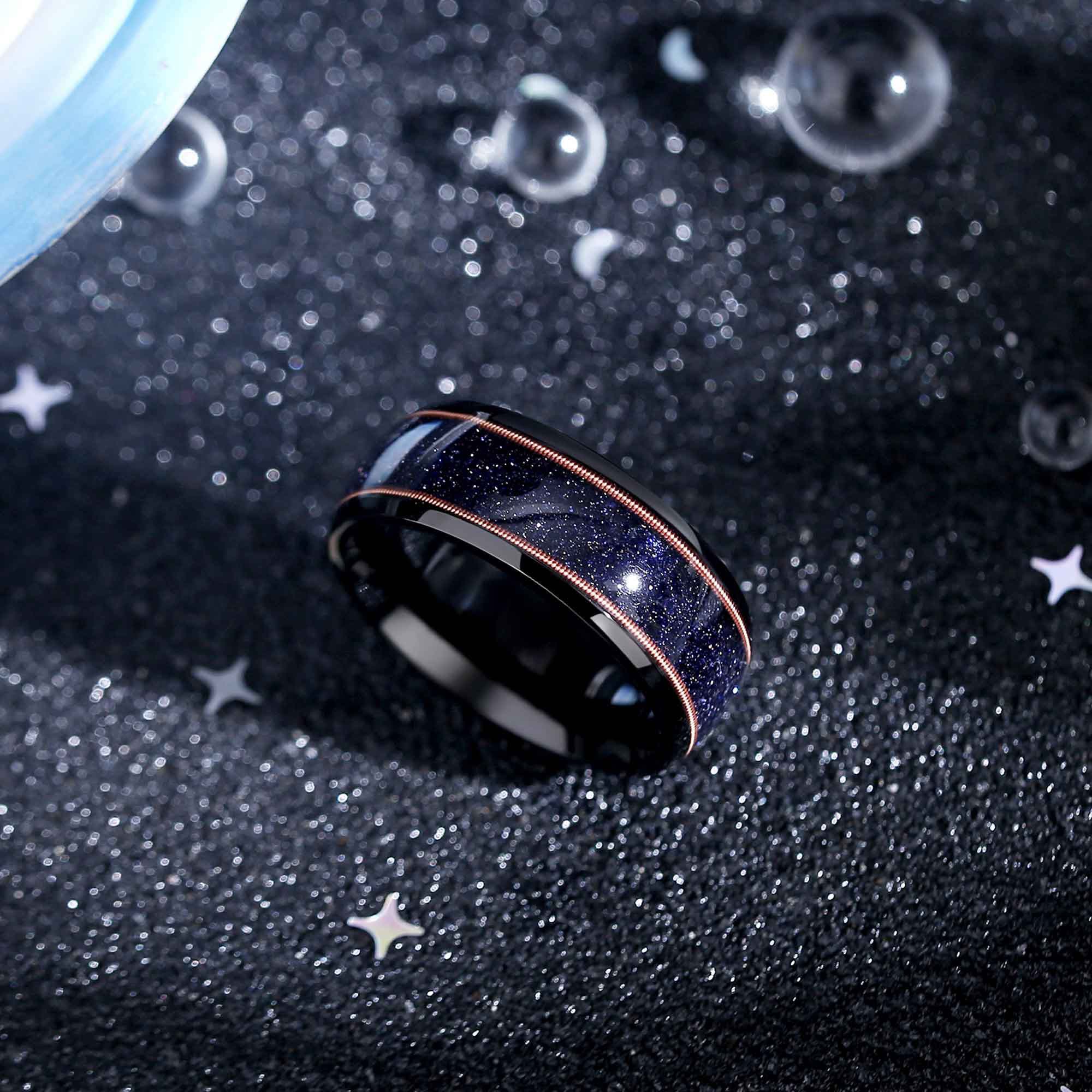 Orion Nebula Guitar String Ring, heavenly Music Wedding Band, 8mm Black ...