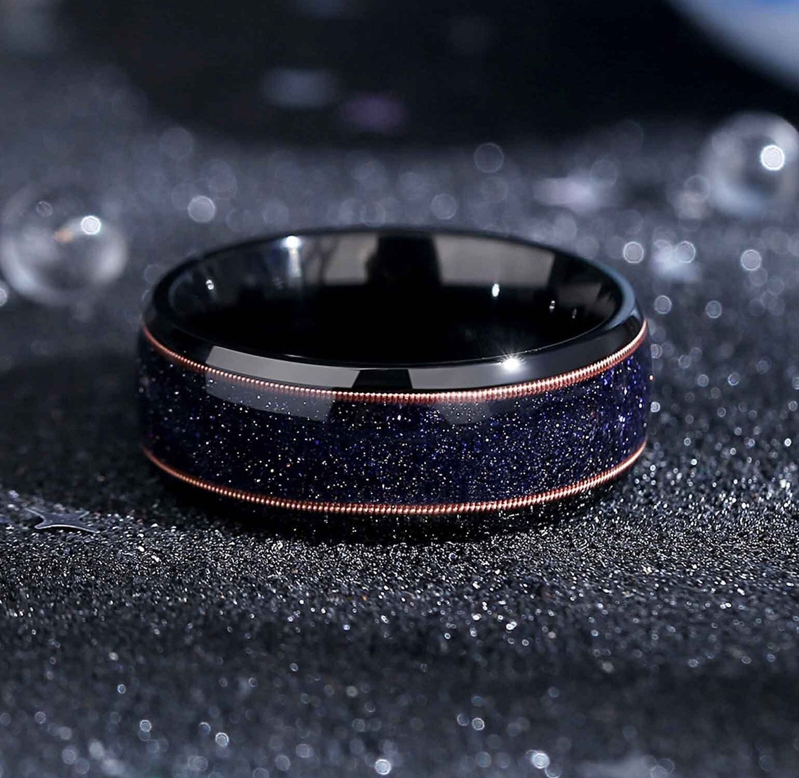 Orion Nebula Guitar String Ring, heavenly Music Wedding Band, 8mm Black ...