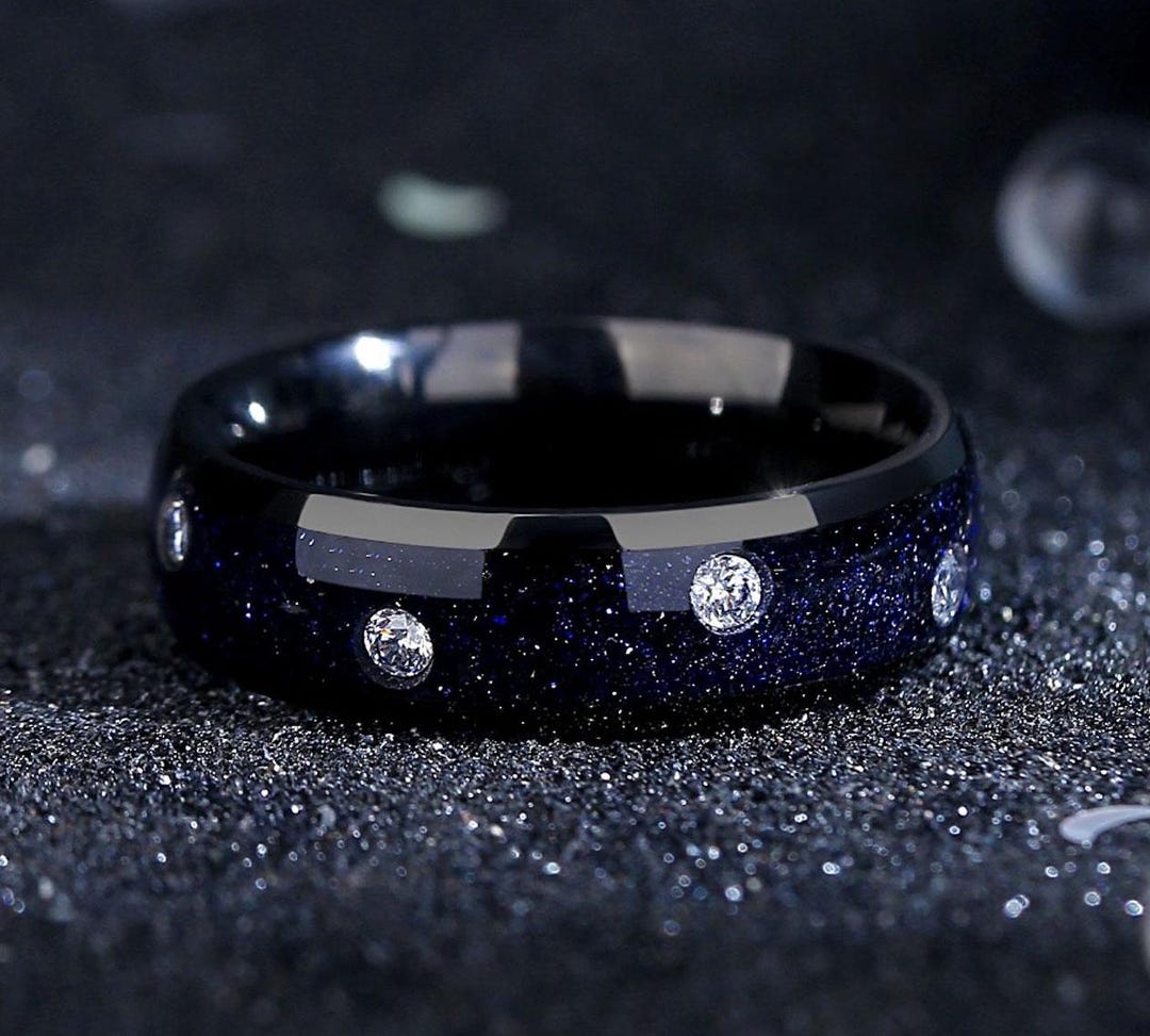 Galaxy Energy Healing Rings for Women, Starry Blue Couple Bands With ...