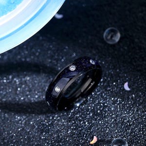 Galaxy Energy Healing Rings for Women, Starry Blue Couple Bands With ...