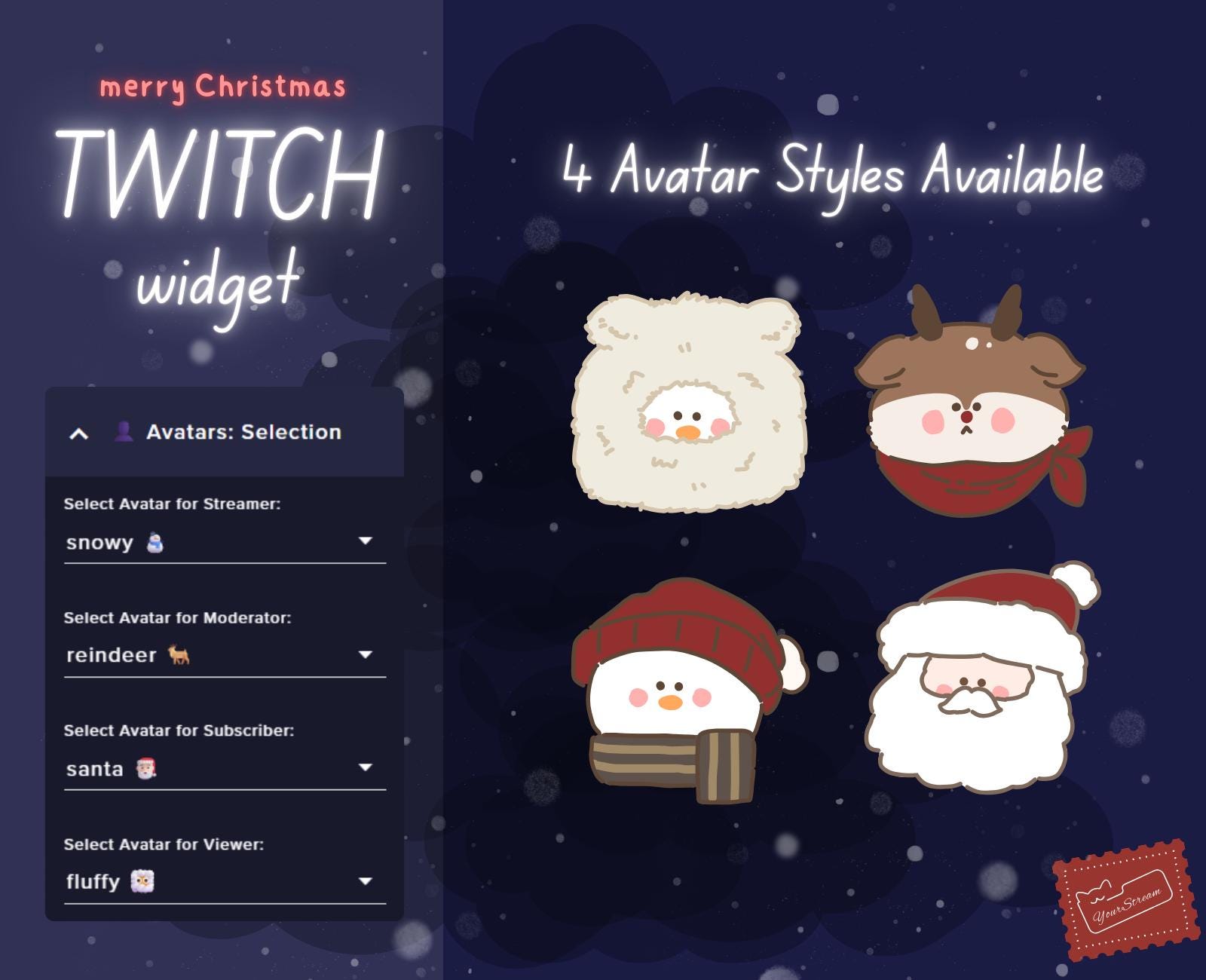 Christmas Twitch Chat Widget | Live Chat Box | 4 Avatars (santa ...