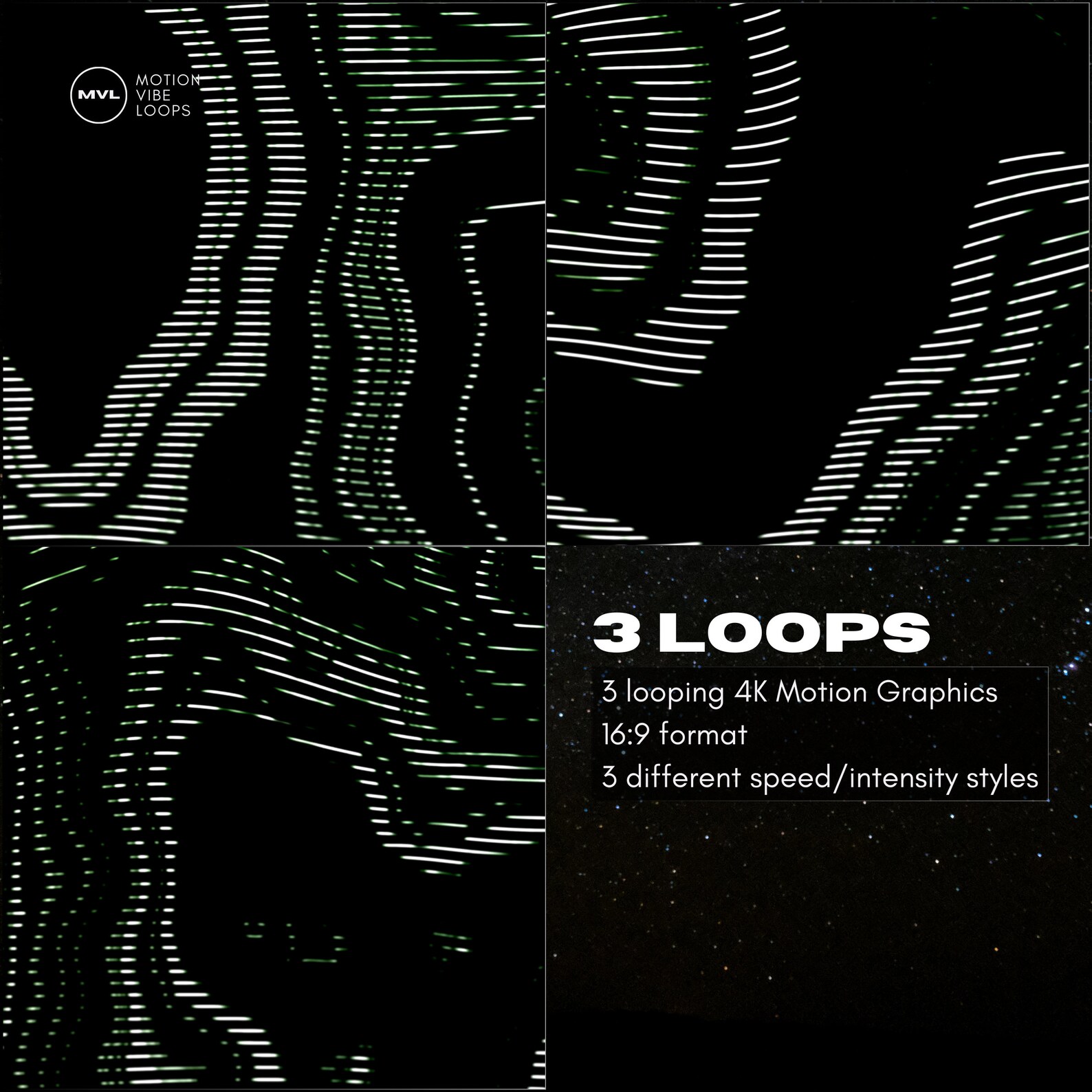 Three Dynamic Linear Motion Graphic Loops in White & Green - Ideal for ...