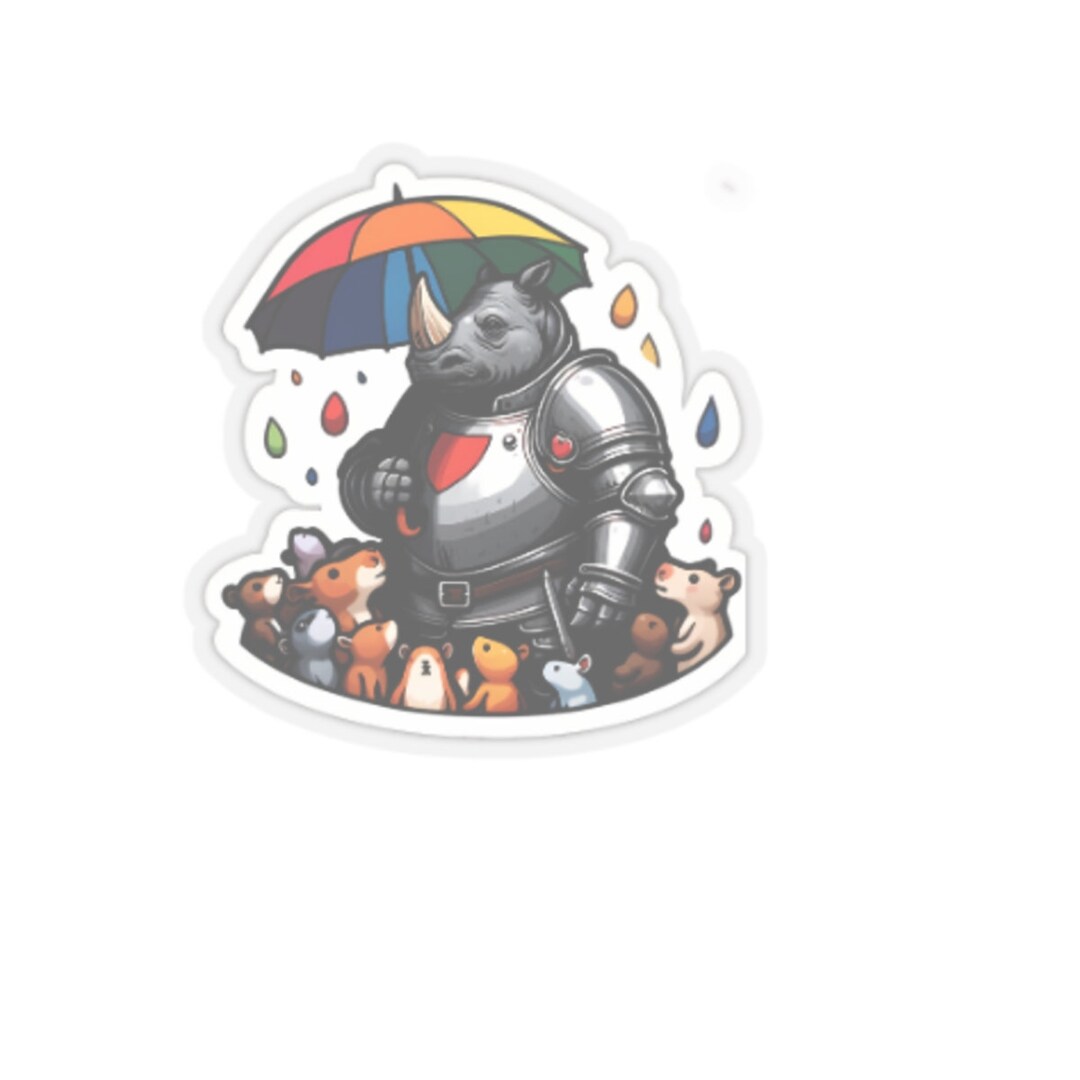 Medieval Rhino Umbrella Protector Sticker - Whimsical Animal Shelter ...