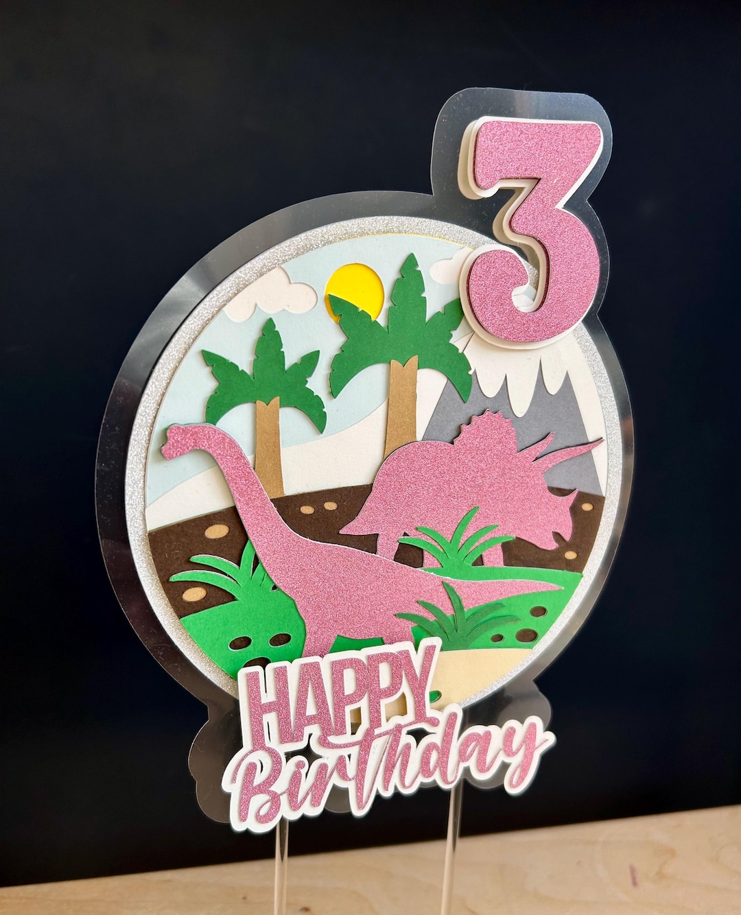 Age Dinosaur Theme Cake Topper 3 Rex Cake Topper Pink Dinosaur Cake ...