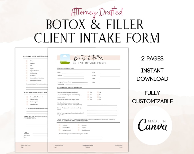 Botox Intake Form, Dermal Filler Client Intake Form, Nurse Injector ...