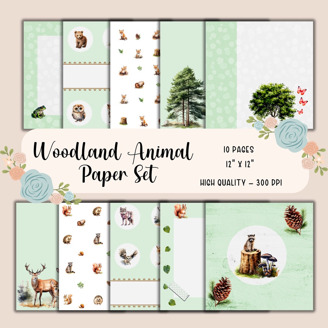 Woodland Animal Digital Paper, Instant Download, Journal Pages, Baby ...