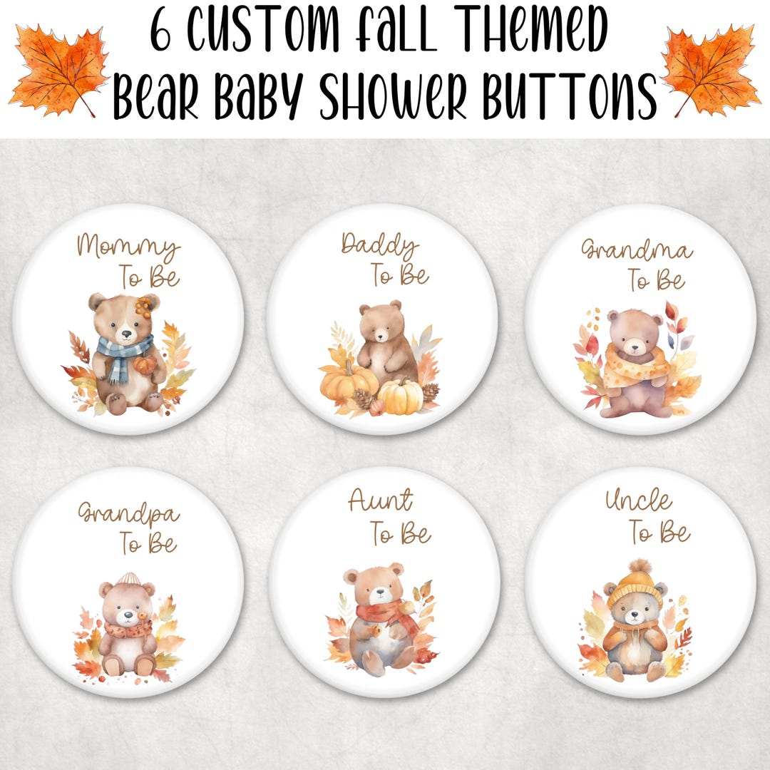 Personalized Family Bear Pinback Buttons, Baby Shower Decorations, Fall ...