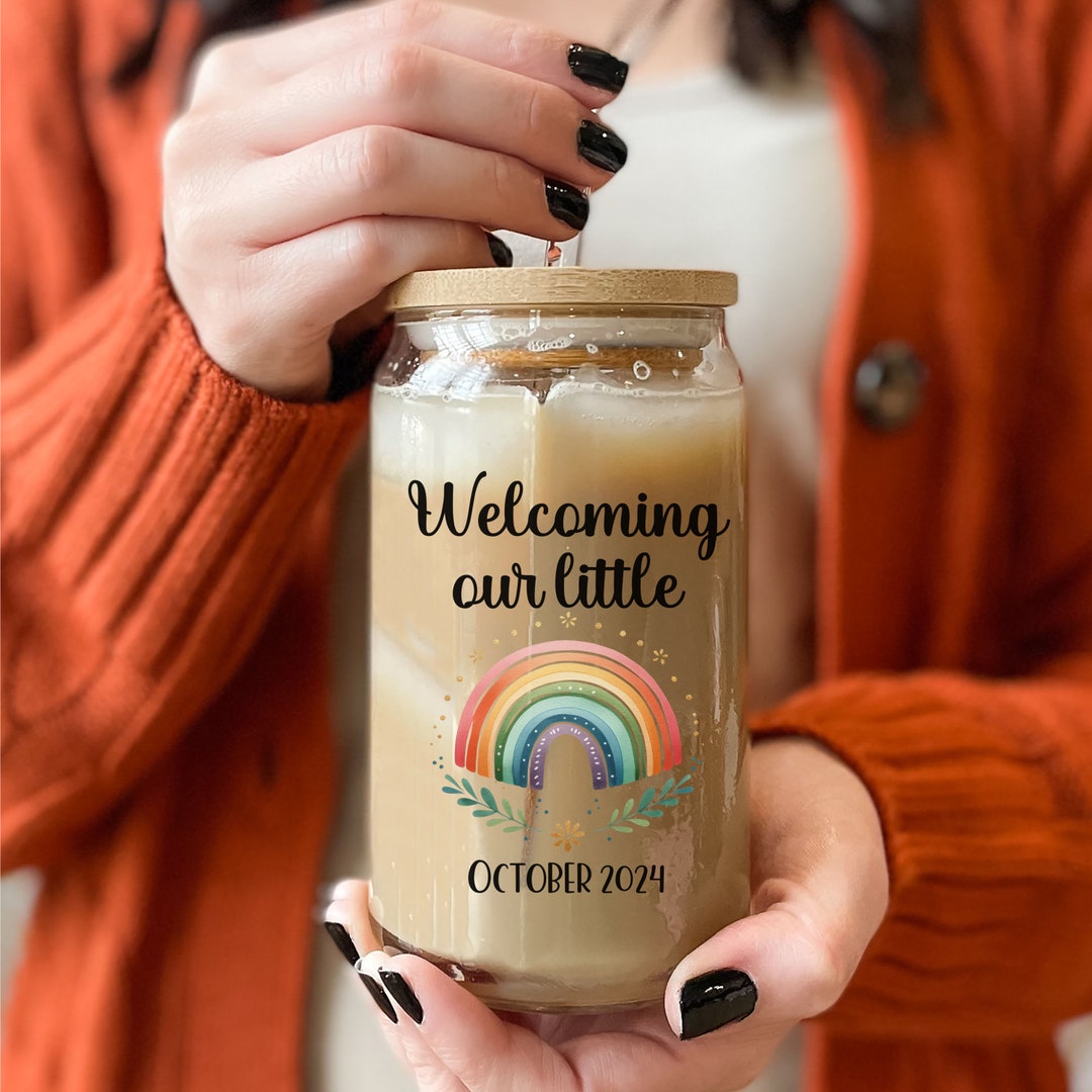 Personalized Iced Coffee Cup, Rainbow Baby Pregnancy Announcement, Mama ...