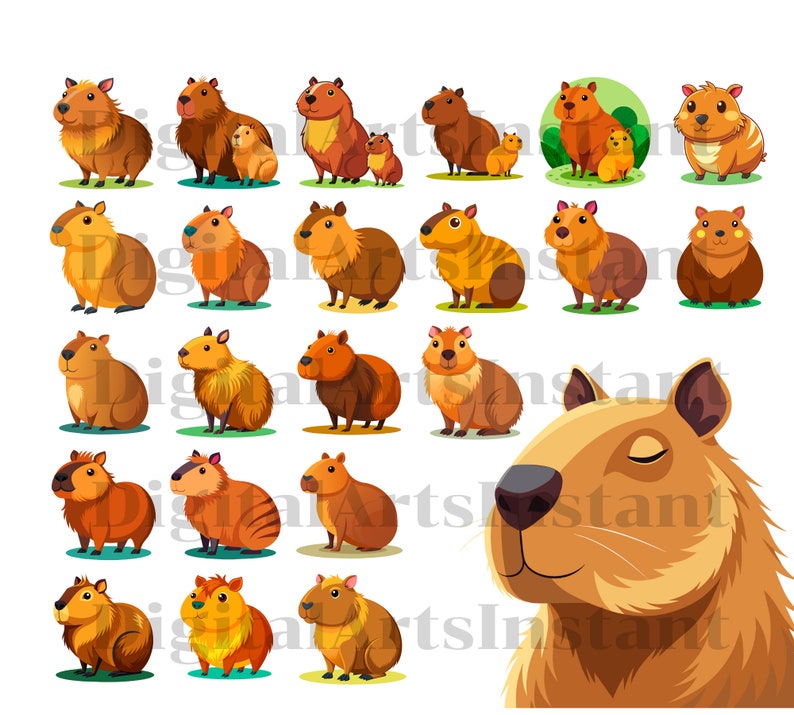 Capybara Clipart Capybara Download Instant Download 24 Clip Art ...