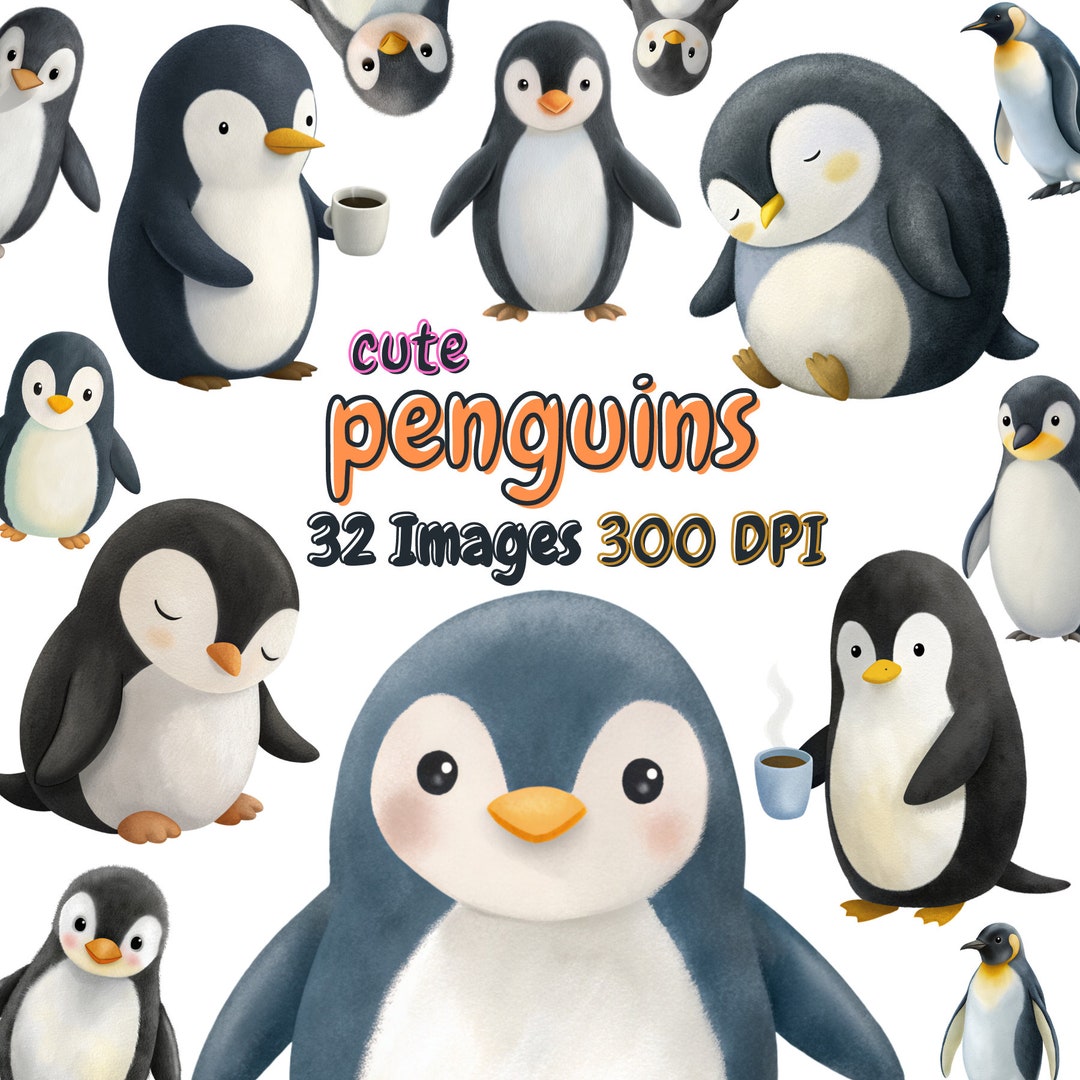 Watercolor Penguins Clipart Penguin Clipart Download, Instant Download ...