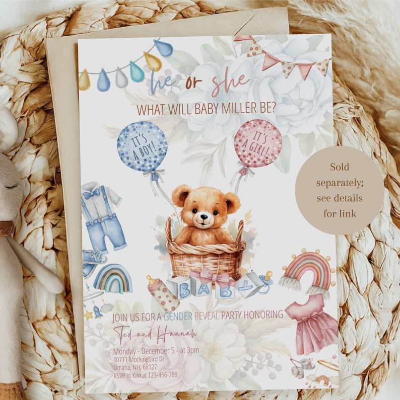Editable He or She Gender Reveal Voting Sign Pink Blue Teddy Bear ...